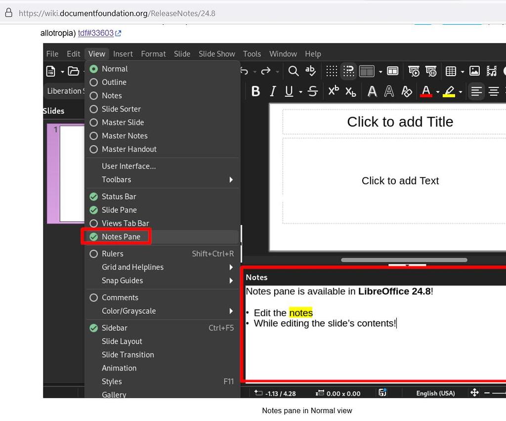 The Notes Under Slide Option Not Available in Impress 24.8.2.1 ...