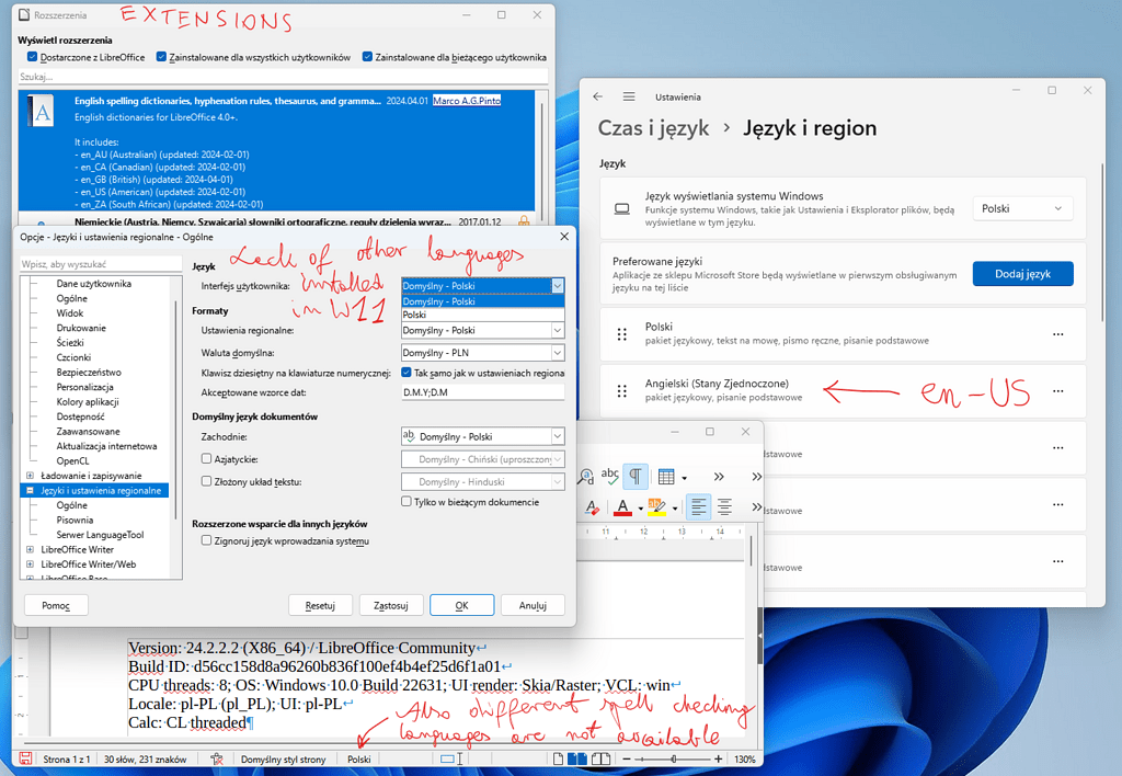 Impossible to change user interface and spell checking language to different than Windows 11 ...