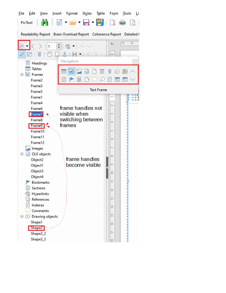writer: navigator - change selected frame to another frame results in ...