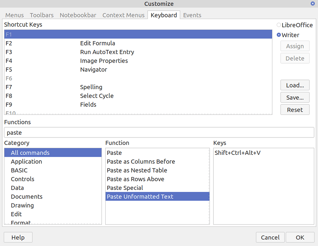 Struggling to assign Ctrl+Shift+V key sequence - English - Ask LibreOffice
