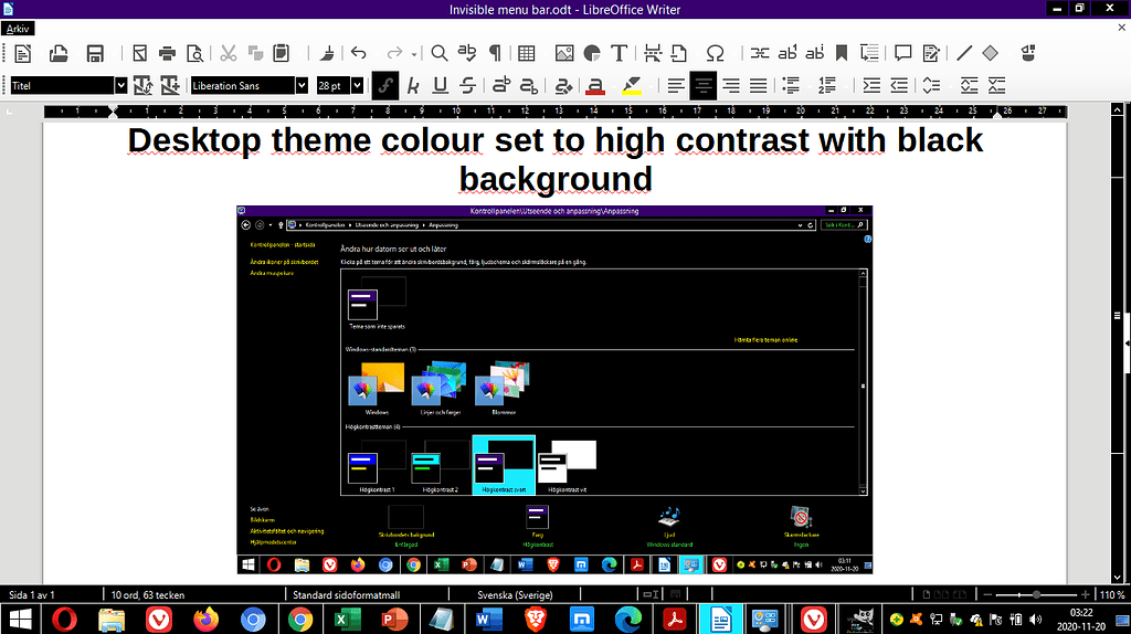 Invisible menu bar when desktop theme is high contrast black - English ...