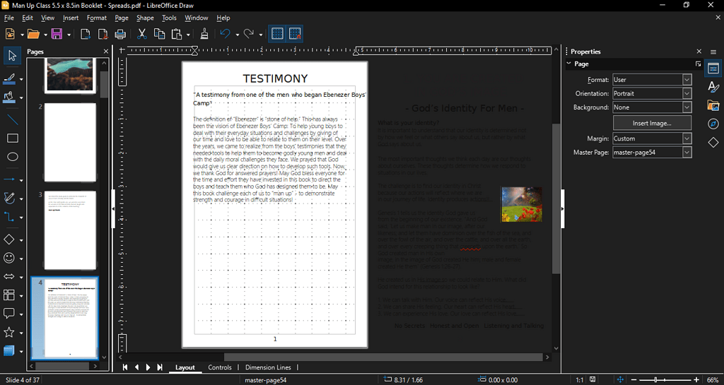 Draw: Right-hand PDF booklet pages display with transparent backgrounds ...