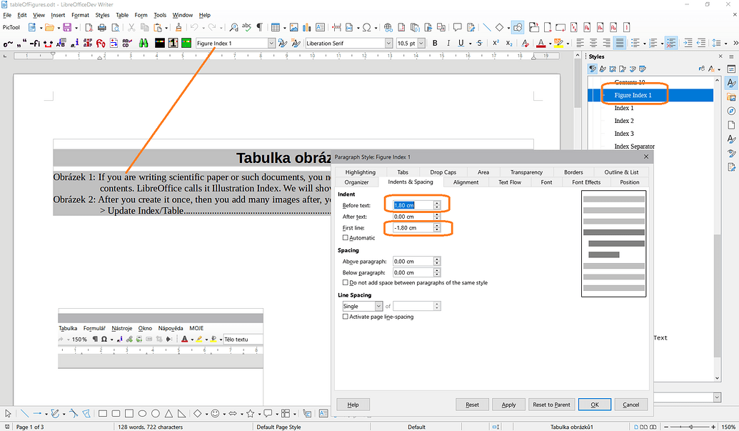 How to create formatted Table of Figures using tabs before and after ...