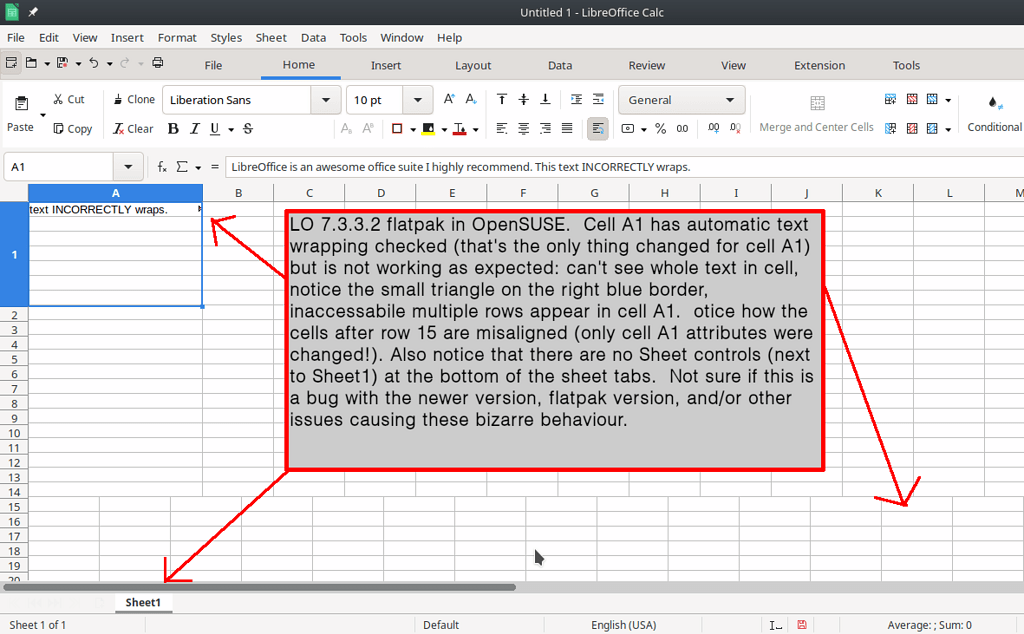 Very large spreadsheets enabled breaks automatic text wrapping; sheet ...