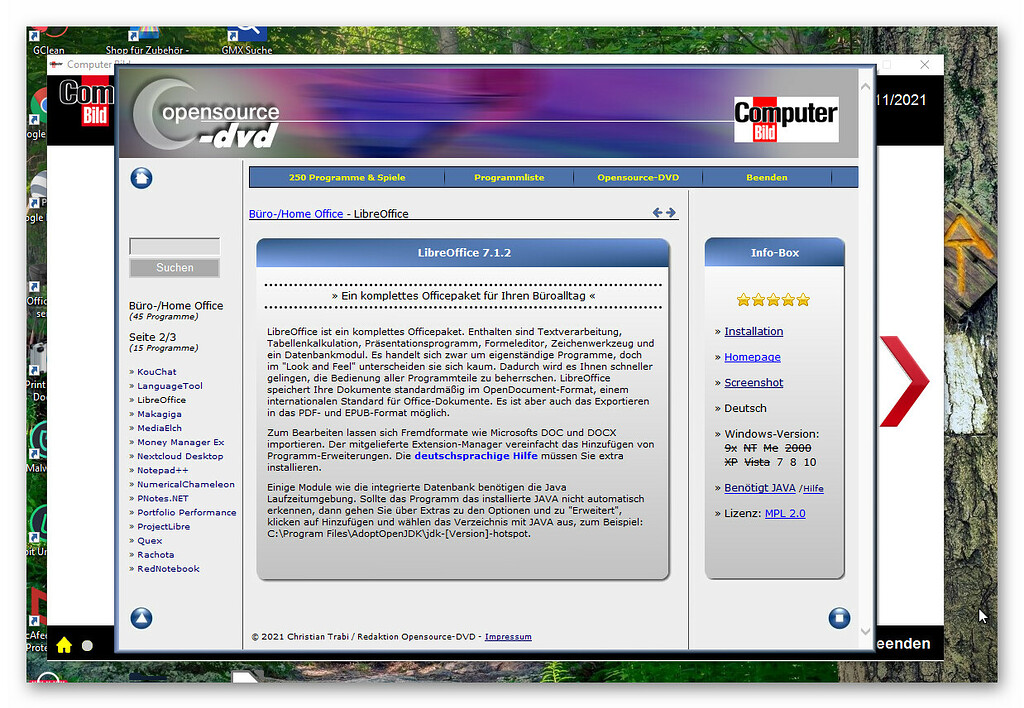 Ich habe von Computerbild 11 2021 die CD mit Libre Office Premium V ...