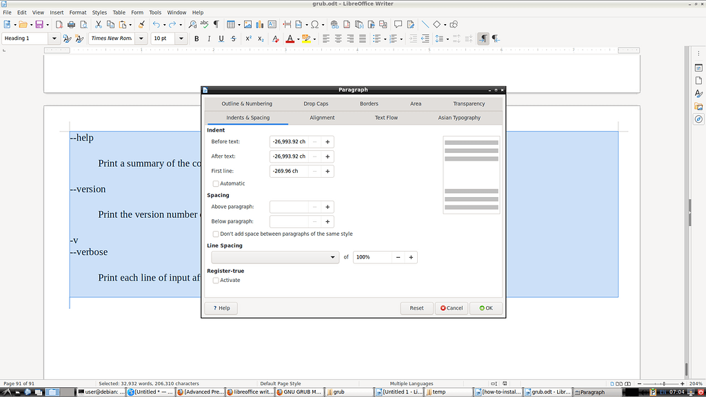 Negative indentation? - English - Ask LibreOffice