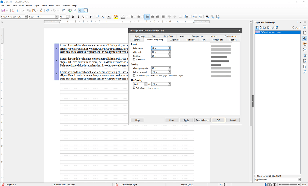 Fixed line spacing and first line of a page - English - Ask LibreOffice