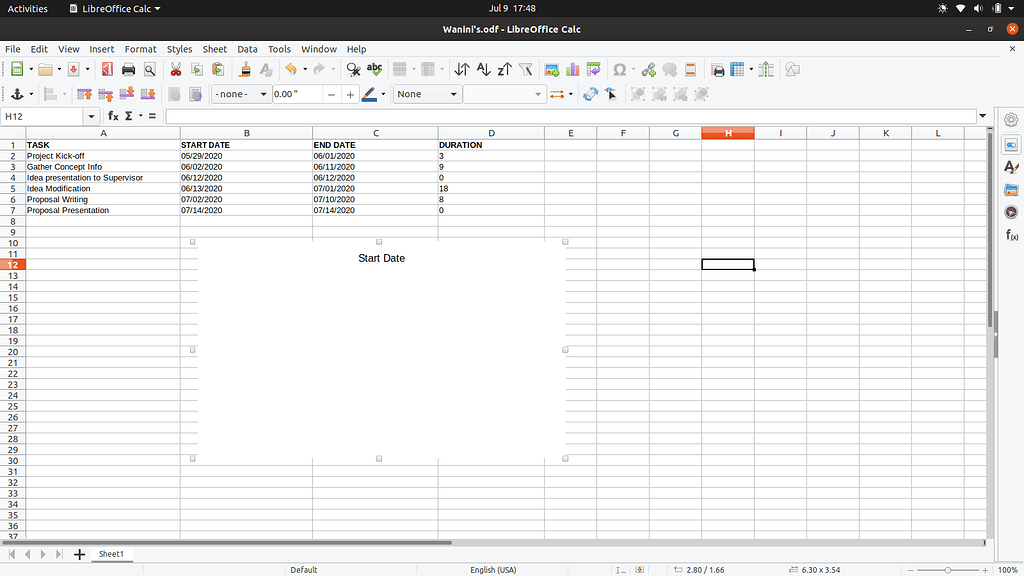 I'm experiencing difficulties in creating a chart from my data in calc. It just loads and ...