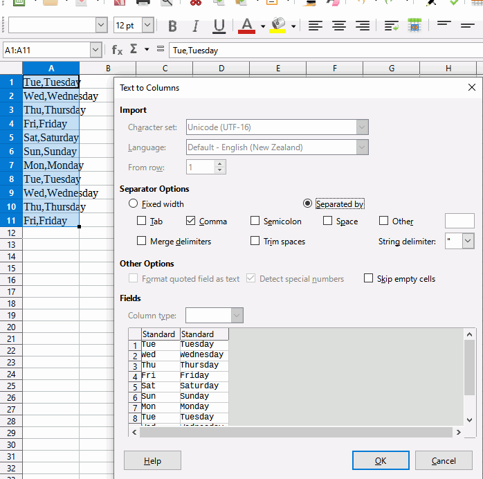 Divide Cells In The Table In Libre Office Writer And Put Each Words In