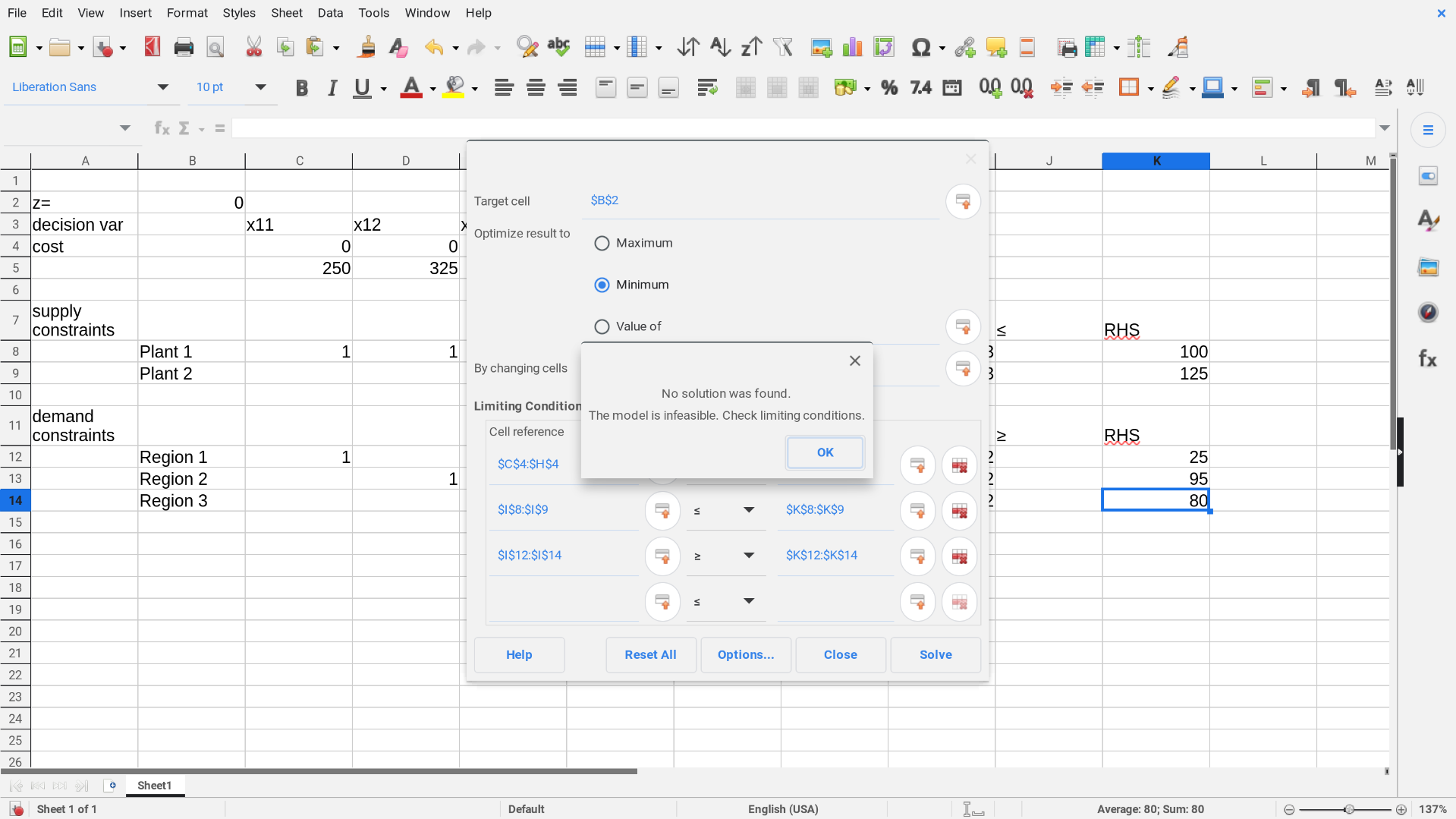 Solver Runs Infeasible result - English - Ask LibreOffice