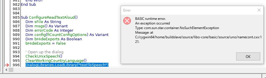Text to Speech - BASIC runtime error - English - Ask LibreOffice