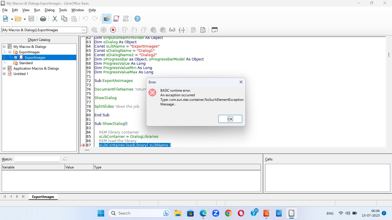 Export as Images - Extension when used in Impress 7.5.4.2 ends up with an error Basic Run time ...