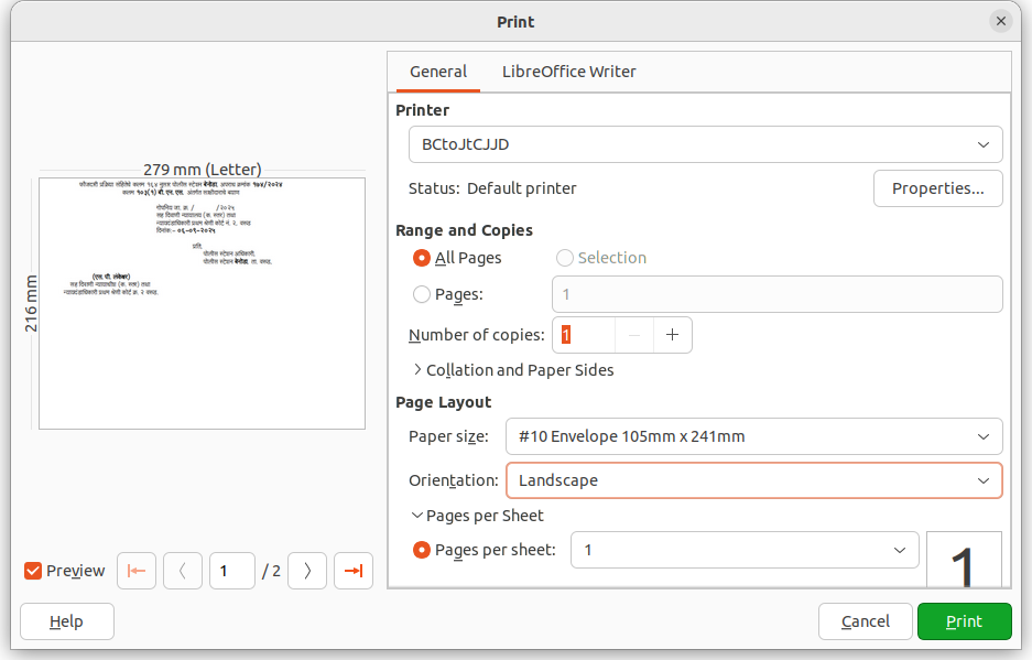Envelope Printing in LibreOffice Writer on Canon LBP 151 Printer ...